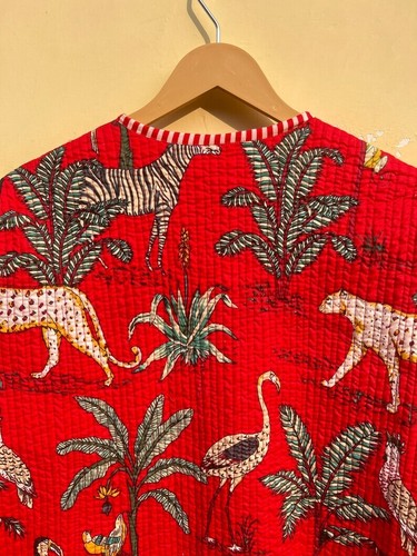 Indian Red Tiger Printed Cotton Quilted Jacket Unisex Jacket Partywear ...