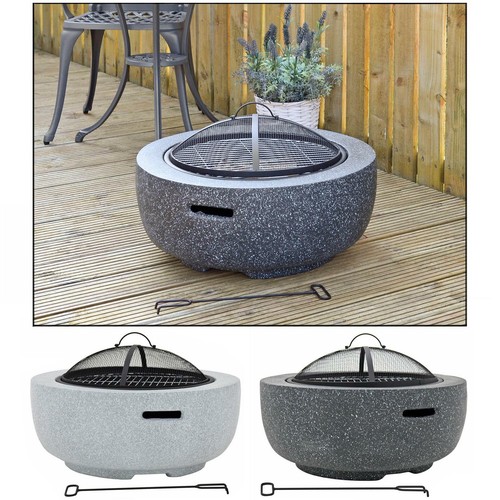 Grey Ceramic Fire Pit Wood Burner Garden Patio Warmer BBQ Grill Azuma ...