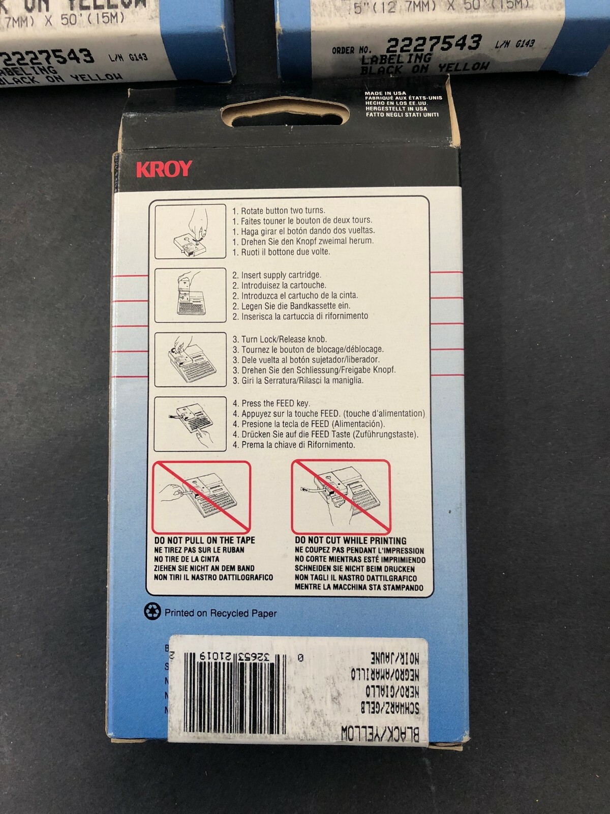 Kroy Supply Cartridge 240 Duratype Series Black on Yellow Lot of 3 New ...