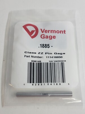 Vermont Gage - 111418850 - .1885" Minus - Class ZZ Pin Gage | eBay