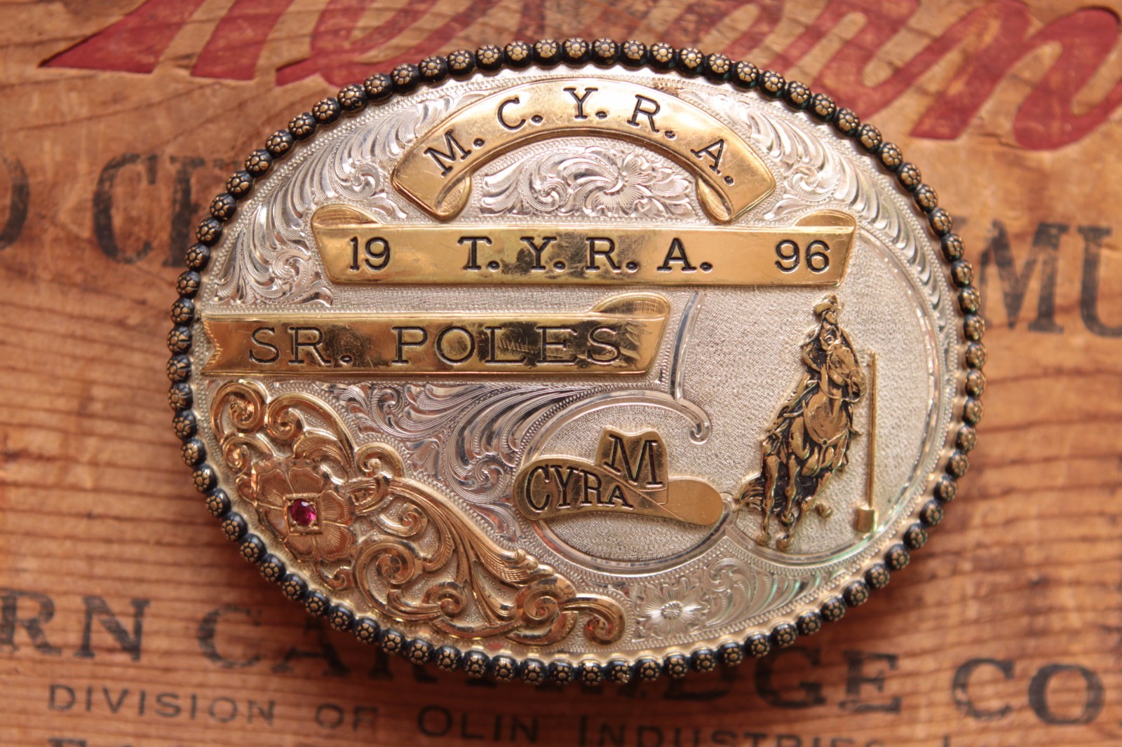Vtg Gist Sterling Overlay MCYRA 1996 TYRA SR. Pole Cowboy Trophy Belt ...