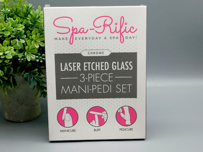 Spa-Rific Chrome Laser Etched Glass Mani-Pedi 3 PC Set New in Box NOT ...