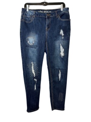 Indigo Thread Co. Size 10 Blue Denim Visible Mending Skinny Jeans ...