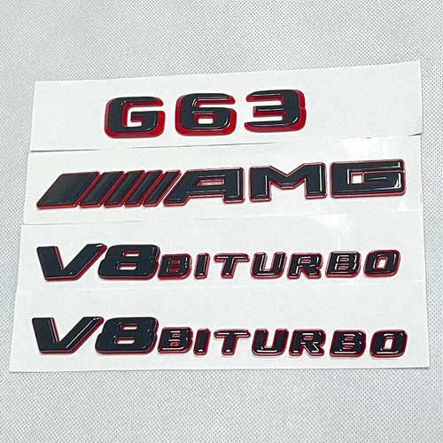 4PC GLOSSY BLACK RED BADGES FOR MERCEDES G-CLASS G63+AMG+V8 BITURBO ...