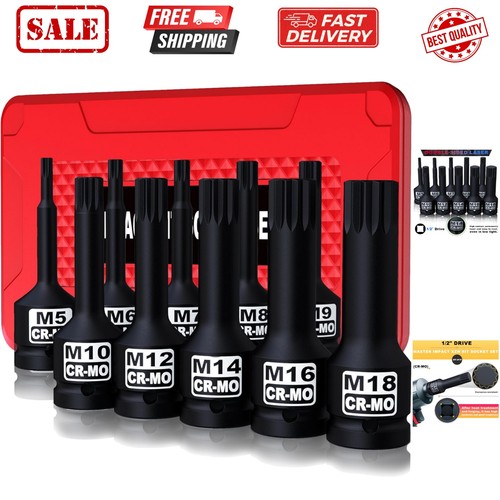 1/2" Drive Master Impact XZN Bit Socket Set, 10-Pieces: M5 - M18, Cr-Mo ...