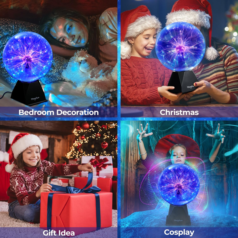 Theefun Blue Plasma Ball: 8 Inch Plasma Globe Touch & Sound Sensitive ...