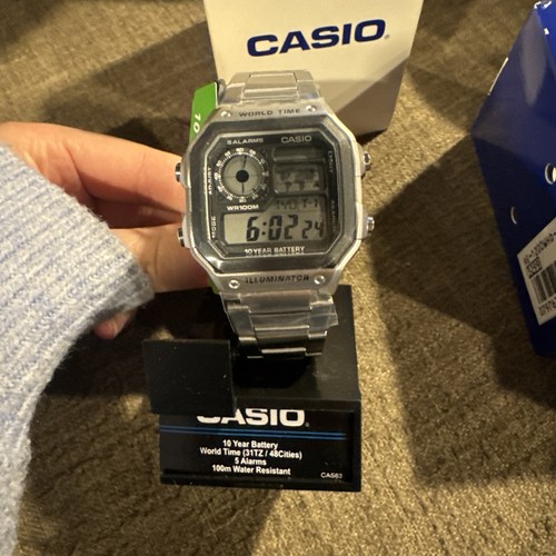 Casio 3299 Illuminator Digital Watch, Stainless Steel (AE-1200WH) | eBay