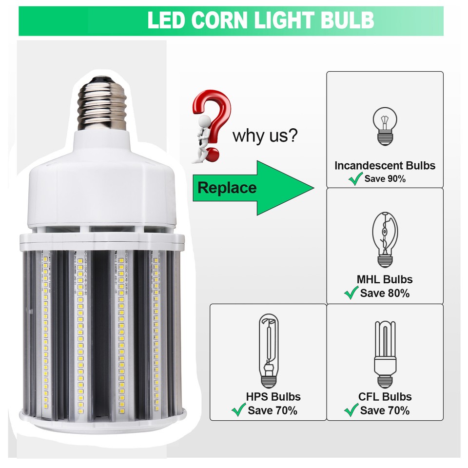54W 75W 100W 120W LED Bulb Lights Corn Lamp 5000K E39 Base DLC UL ...