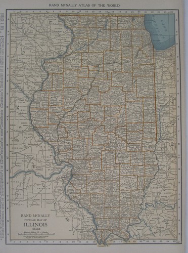 IL Vtg 1921 ILLINOIS Map.Roaring 20s Neutral Colors Tan, Turquoise. | eBay