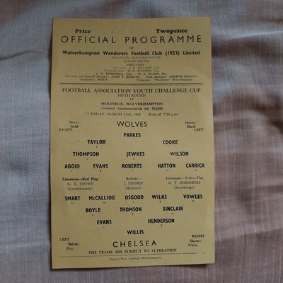 WOLVERHAMPTON WANDERERS v CHELSEA F.A YOUTH CUP 1964/5 | eBay UK