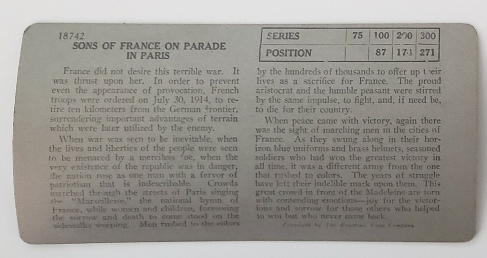 WWI, Sons of France on Parade in Paris, circa 1910's Keystone ...