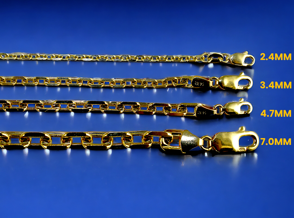 14K Yellow Gold SOLID Square Rolo Cable Necklace Chain Real 2.5mm-7mm ...