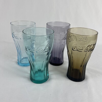 VNTG Brown Aqua Purple Blue Coca Cola colorful drink glass unique Lot ...