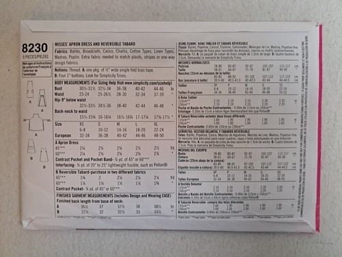 Simplicity 8230 Misses Dottie Angel Apron Dress Tabard Frock Sewing ...