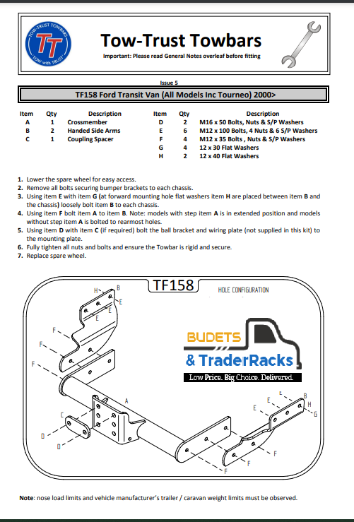 Ford Transit Tow Bar MK6/7 Van 2000 > 2014 Tow Trust Flange Tow Bars ...