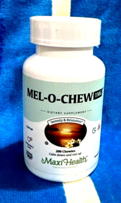 MAXI HEALTH Mel-O-Chew 1 mg Sleep Aid Tablets LARGE 200 Chewies SEALED ...