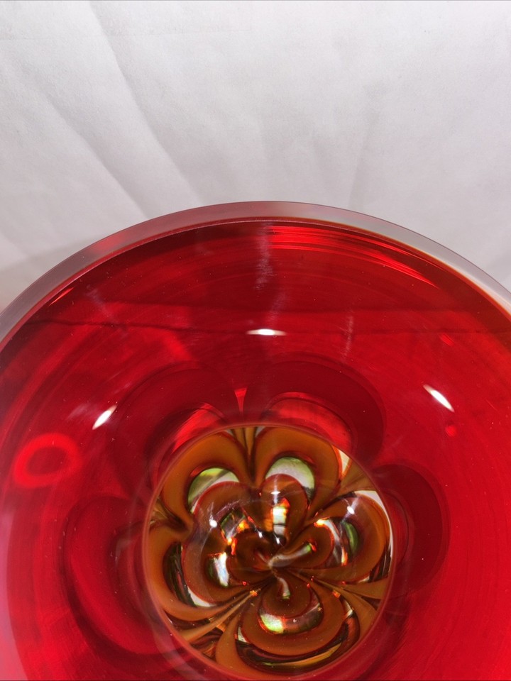 EVOLUTION BY WATERFORD VASE ~ RED with Amber & Green Swirls Approx 4 7/ ...