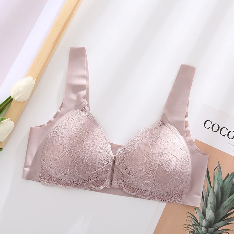 Womens Bras Front Hooks Bra Comfortable Lace Brassiere Slightly Padded ...
