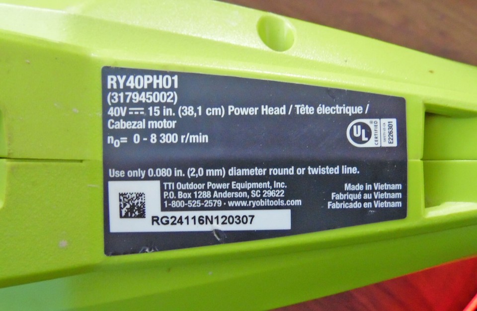 40V Ryobi RY40PH01 Power Head, Attachment Capable for Trimmer & more ...