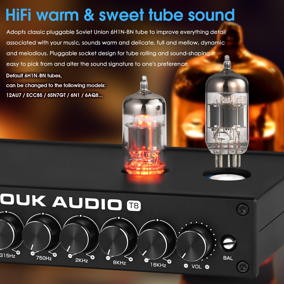 Douk Audio T8 7-band EQ Tube Equalizer Preamp RCA/XLR Pre-Amplifier for ...