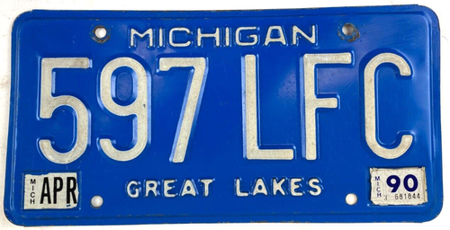 Michigan 1990 Auto License Plate Vintage Man Cave 597 LFC Wall Decor ...