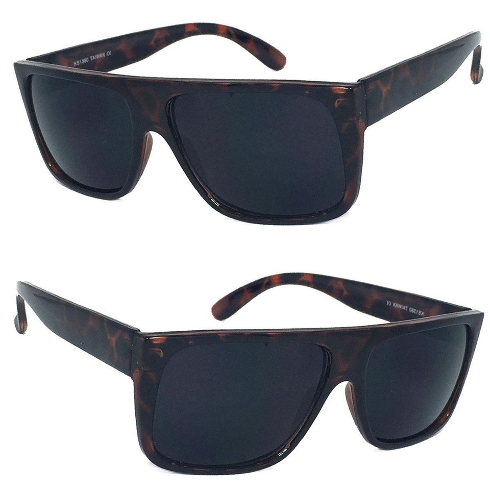 Retro Square Frame Sunglasses Mens Womens Flat Top Square Super Dark ...