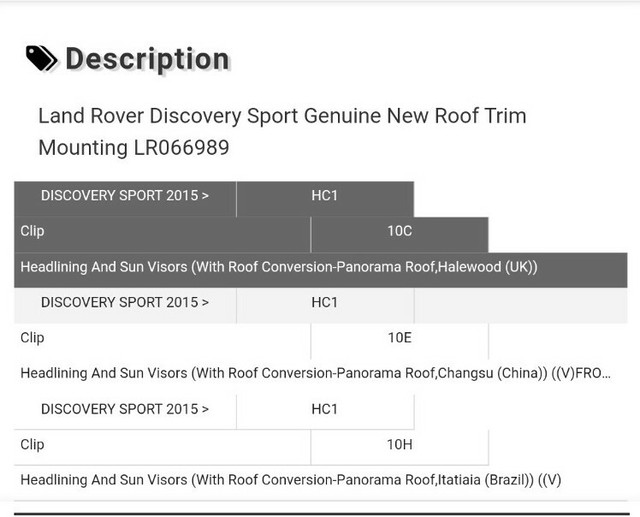 Land Rover Discovery Sport L550 Headliner Clip LR066989 Genuine for ...