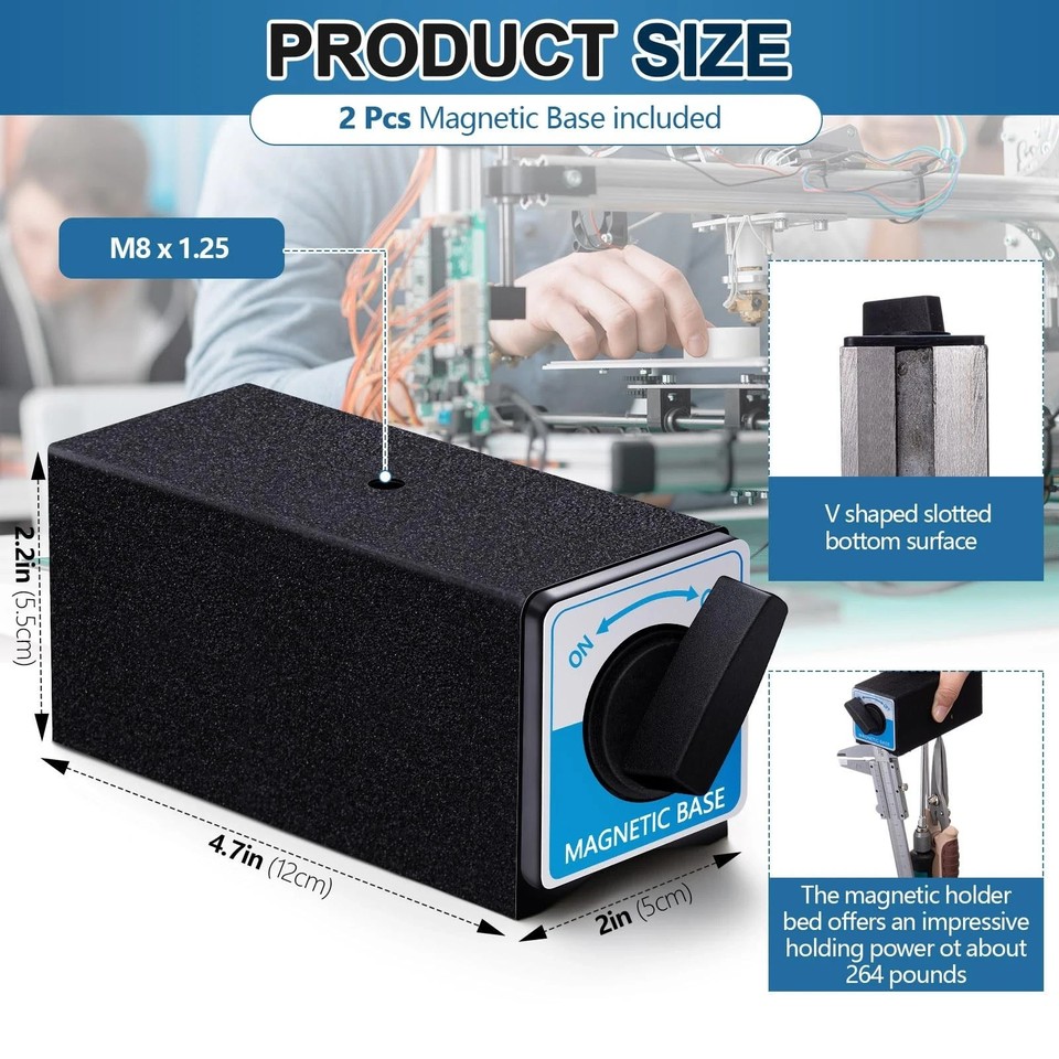 2 Pcs 12T Magnetic Base Holder Bed On/Off Switch 264 Lbs Holding Power ...
