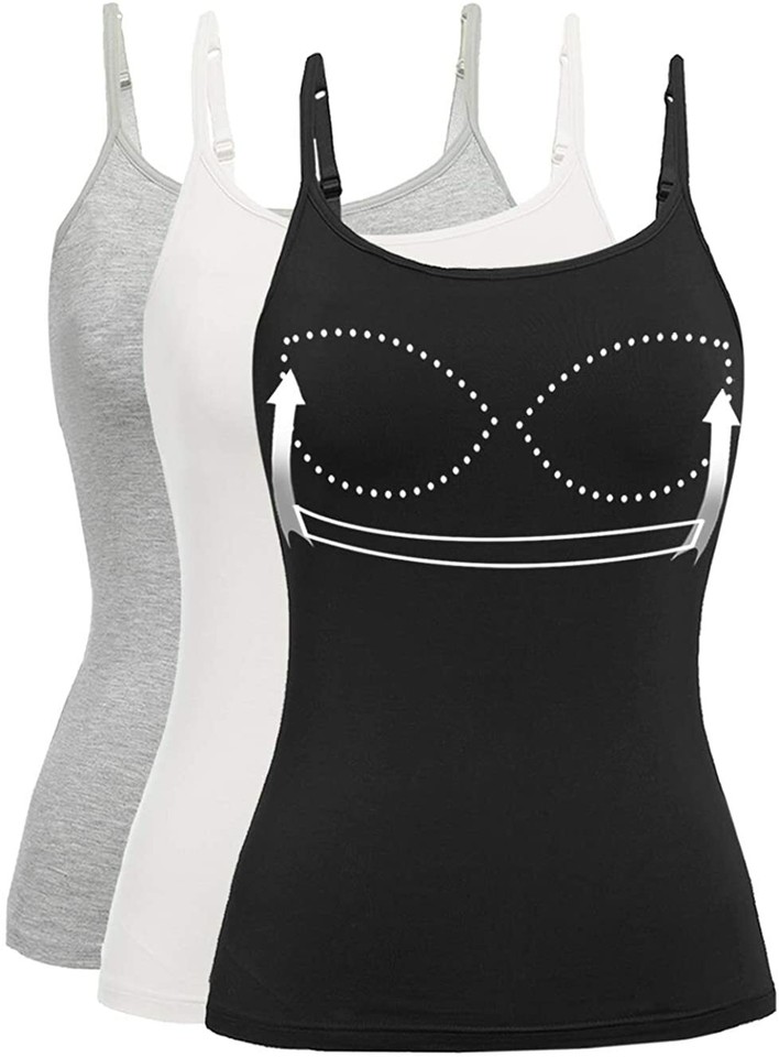 Womens Tank Tops Adjustable Strap Camisole With Built in Padded Bra ...