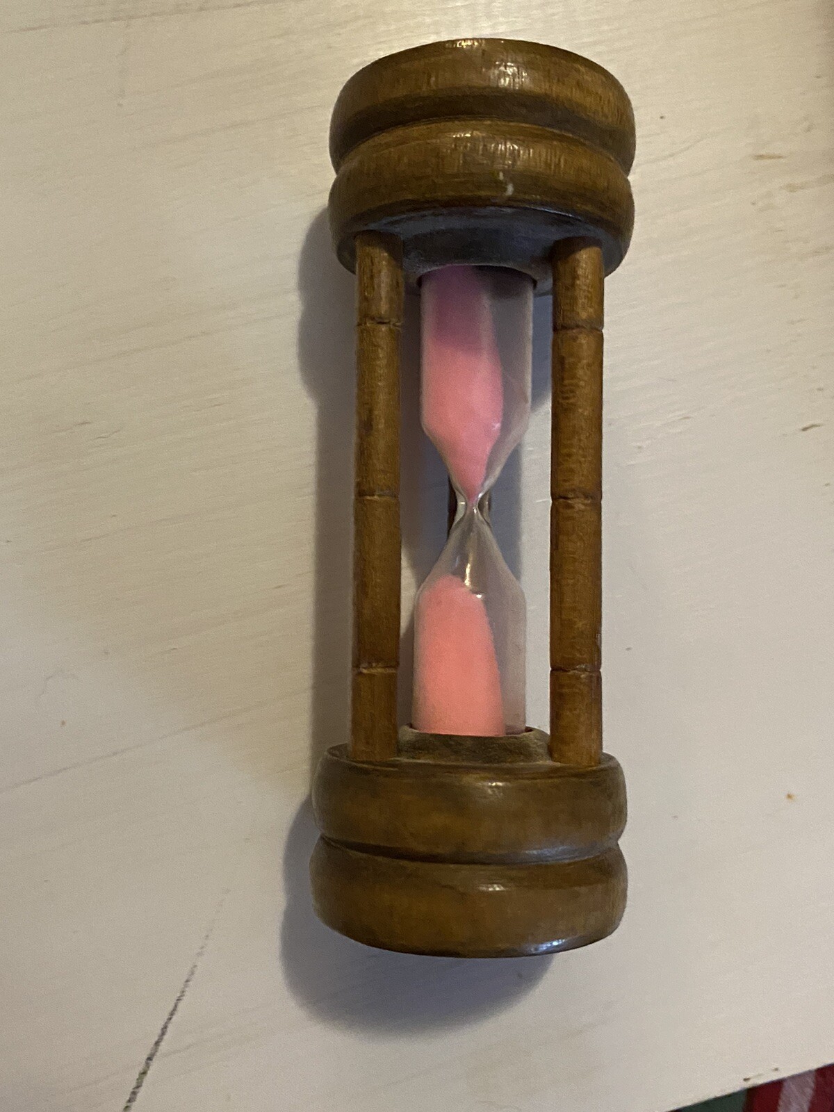 Vintage Wooden Sand Clock 4” Tall Timer Hourglass Glass With Pink Sand ...
