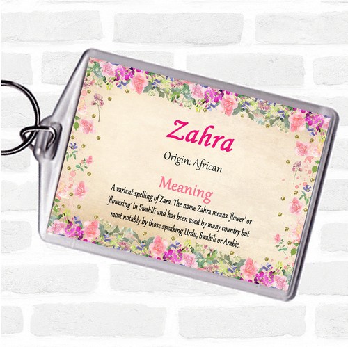 Zahra Name Meaning Bag Tag Keychain Keyring Floral | eBay