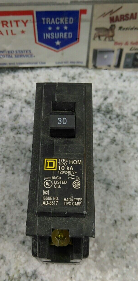 SQUARE D HOM130 30 AMP 1 POLE 120/240 VAC TYPE HOM CIRCUIT BREAKER ...