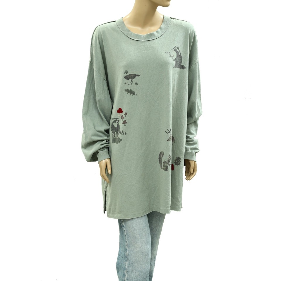 Free People We The Free Never Leaf Me Tee Tunic Top Embroidered Cotton ...