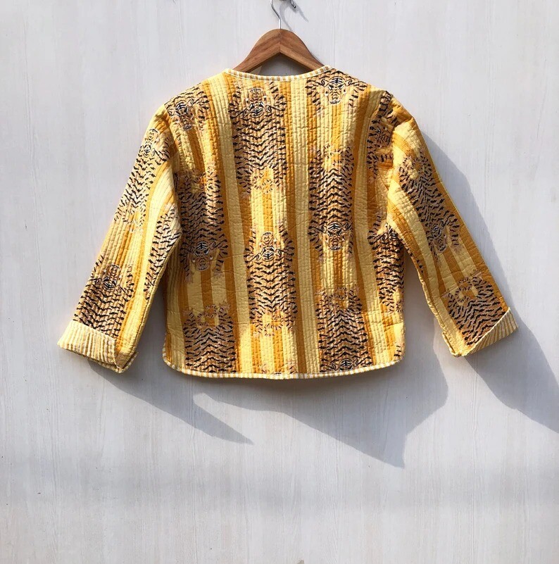 Indian Yellow Tiger Quilted Cotton Jacket Handmade Jacket Women's ...