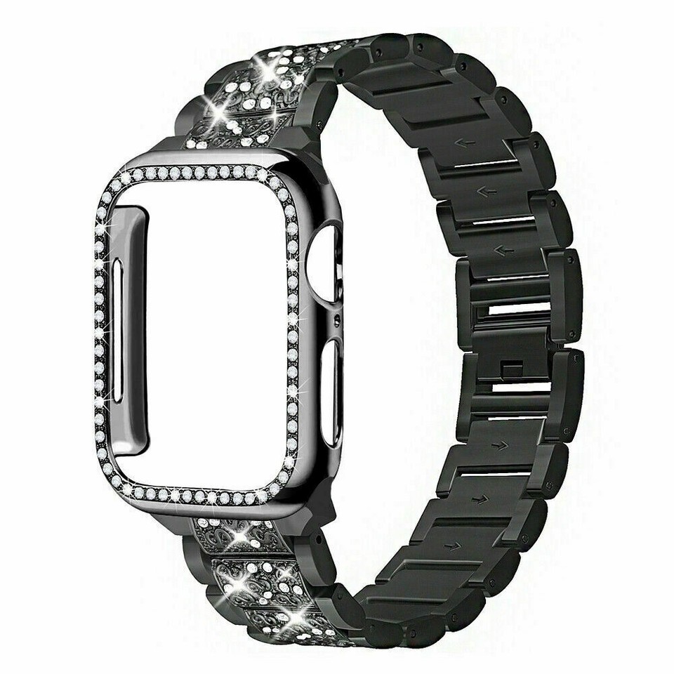 Metal iWatch Band+Case Bling Strap For Apple Watch Series 9 8 7 41/45mm ...