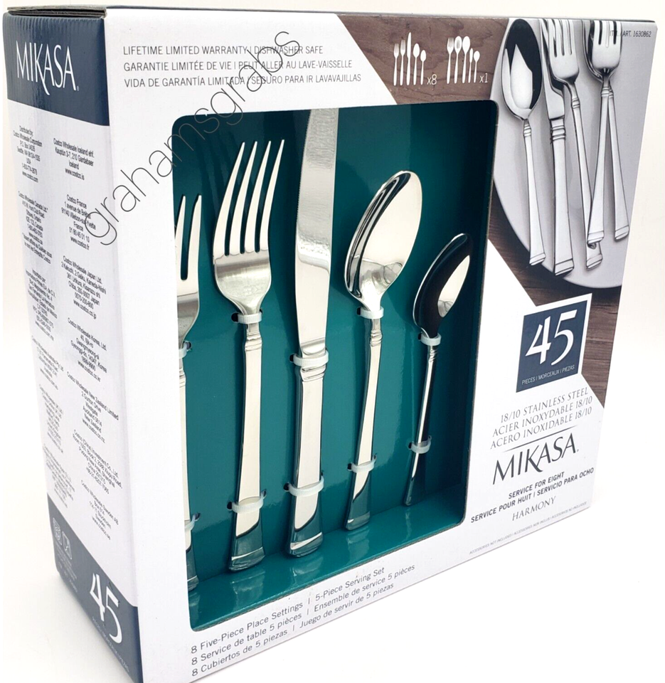 MIKASA HARMONY 45 Pc. SERVICE FOR 8 STAINLESS STEEL FLATWARE / SERVING ...