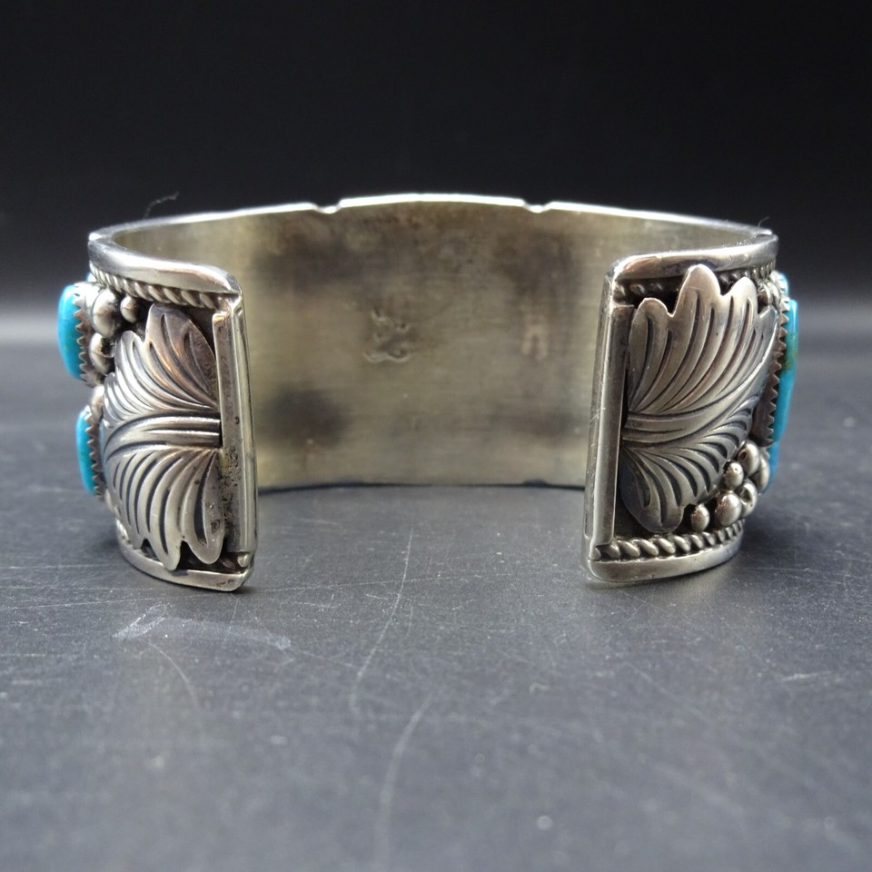 Delbert Gordon NAVAJO Sterling Silver DEEP BLUE TURQUOISE Cluster Cuff ...