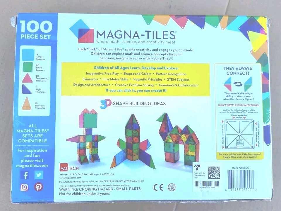 Magna-Tiles 04300 Clear Colors 100-Piece Set Brand New 631291043003 | eBay
