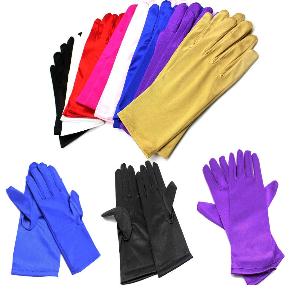 Ladies Short Wrist Gloves Smooth Satin For Party Dress Prom Evening ...