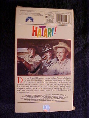 HATARI VHS 1961 Paramount Pictures 2 Tapes COLOR 158 Min. John Wayne ...