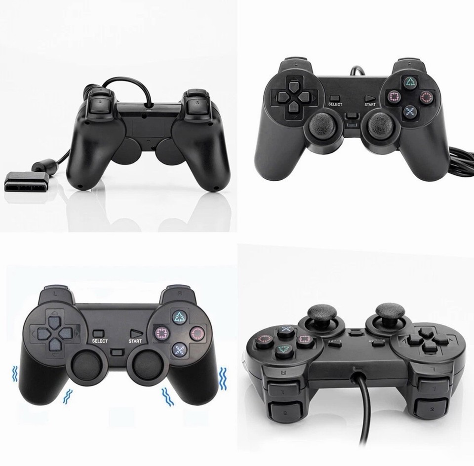 US 2 Pack Controller For PlayStation 2 PS2 Wired Black Joystick Joypad ...
