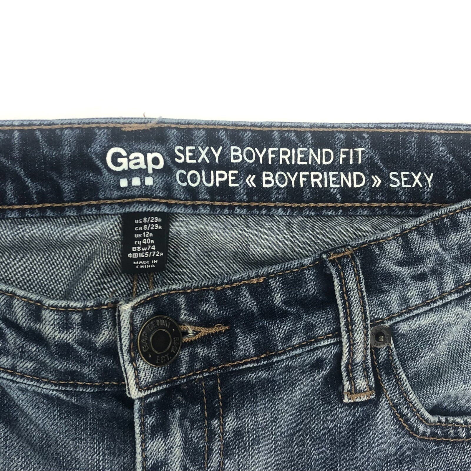 Gap Sexy Boyfriend Fit Jeans Size 8 Floral Patches Distressed Cuffed W32” L29” | eBay