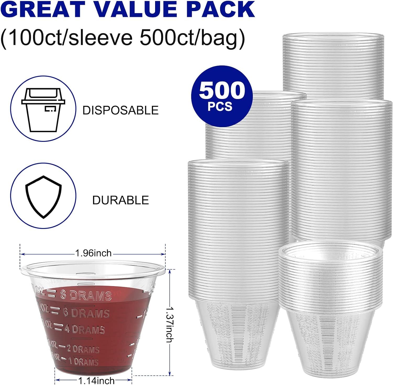 Disposable medicine cups graduated, bulk pack of 500, 1 oz (30ml ...