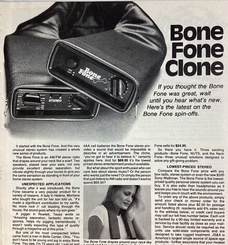 Bone Fone Print Ad Original Vintage 1981 Rare Portable Radio JS&A Northbrook IL | eBay