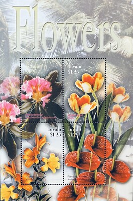 TUVALU FLOWERS STAMPS SHEET 4V 2003 MNH FLORA FLOWERS WILDLIFE NATURE ...
