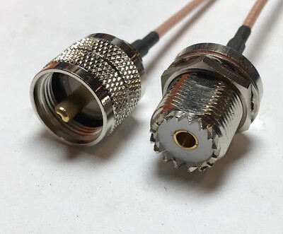 UHF Male PL259 to UHF Female Jack nut SO239 6 Inch pigtail cable RG58 ...
