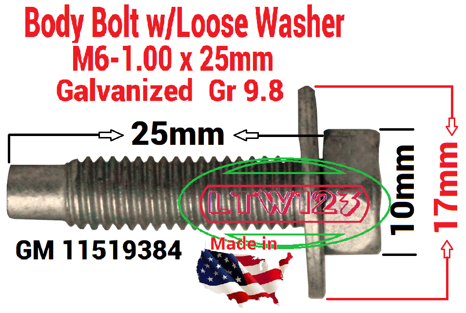 (6) M6-1,00 x 25mm Body Bolt w/loose Washer GM 11519384 | eBay