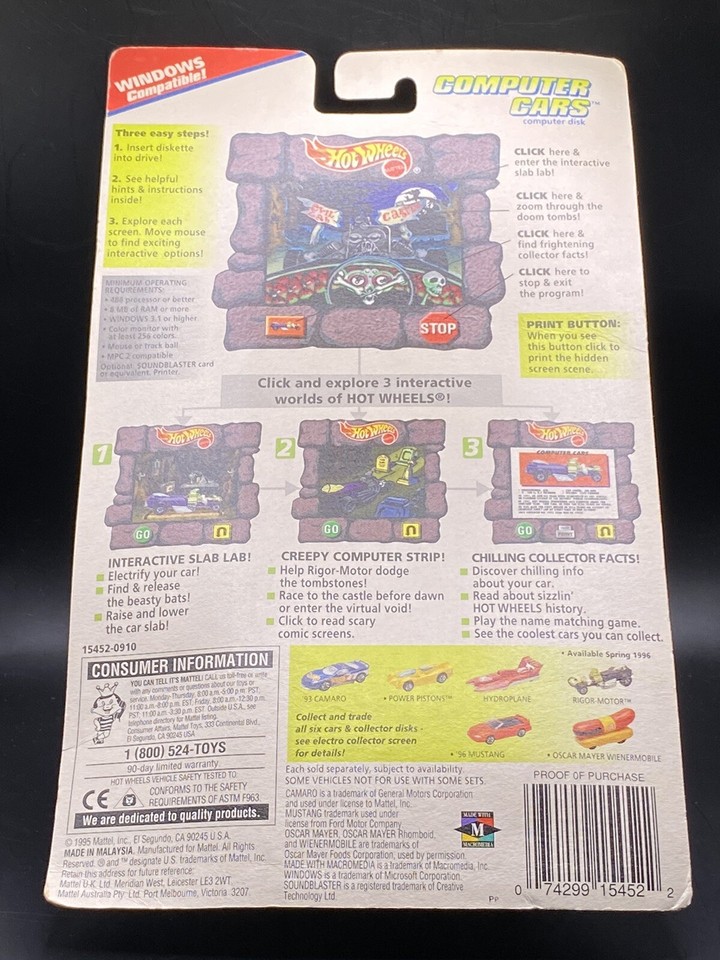 Hot Wheels Computer Car~Rigor-Motor ~1995~w/Computer Disc~NOS on Sealed ...