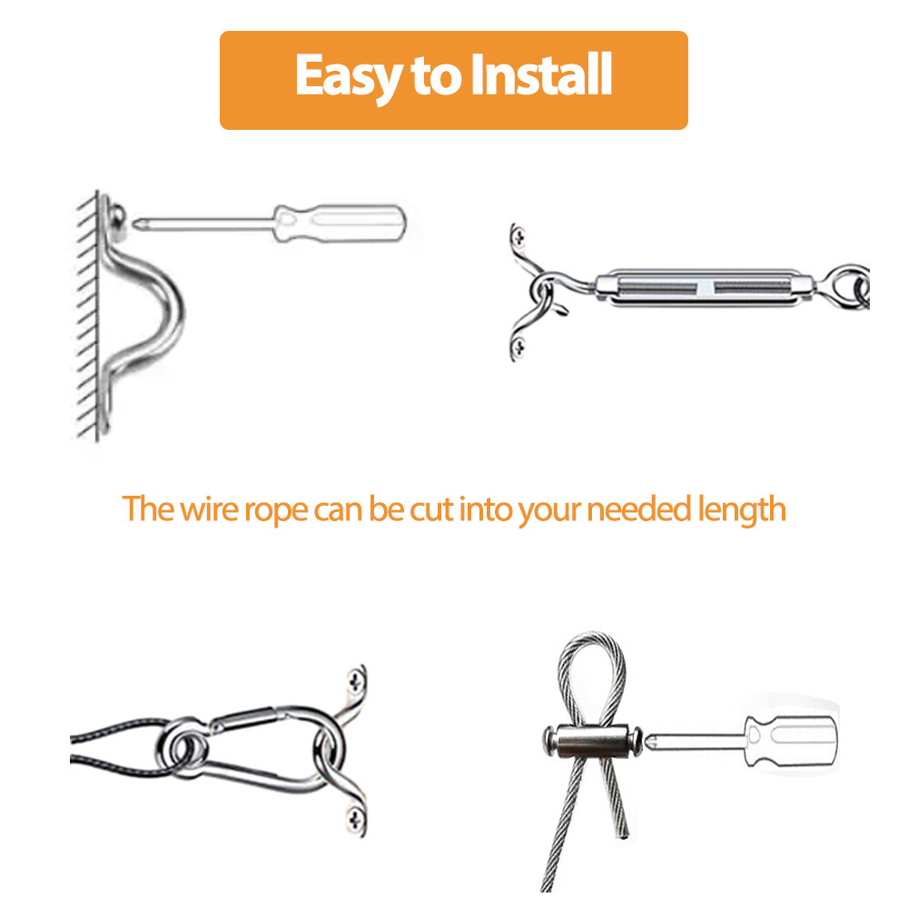 304 Stainless Steel Wire Cable 165ft String Light Hanging Kit Guide ...