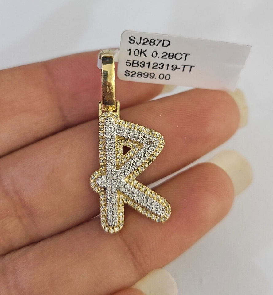 10k Yellow Gold Diamond R Charm Pendant Initial Alphabet Letter Real ...